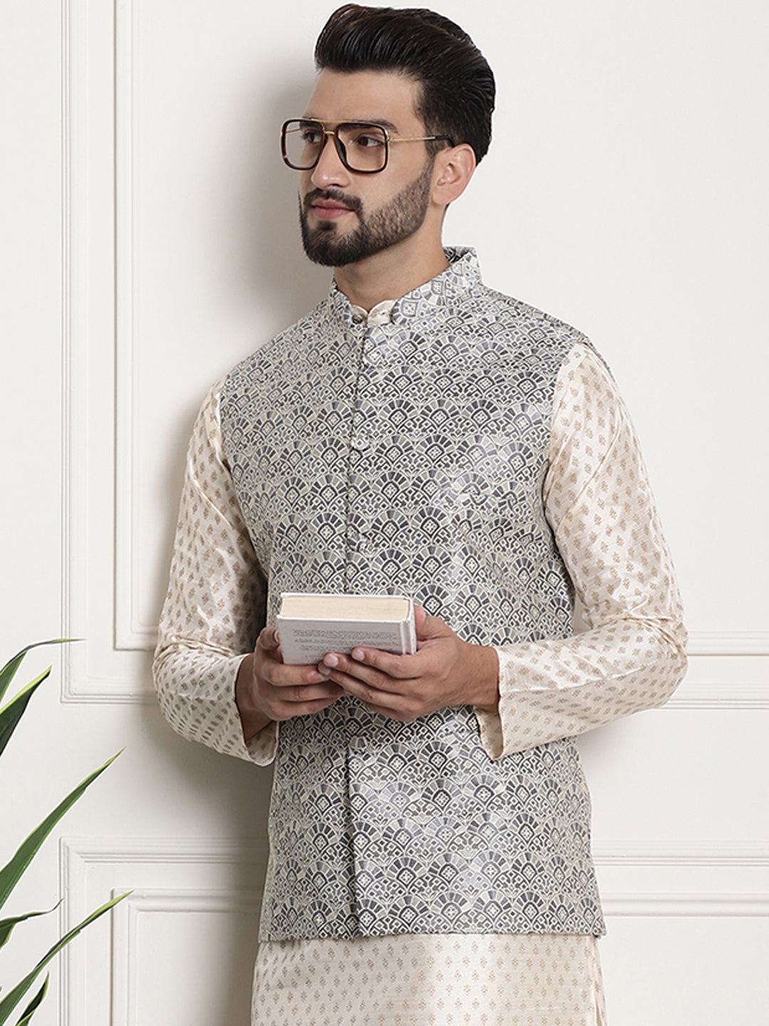 Men's Jacquard Silk, Grey – Sojanya