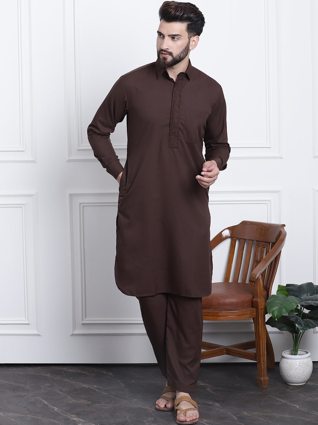 Men's Cotton Dark Brown Pathani Set – Sojanya
